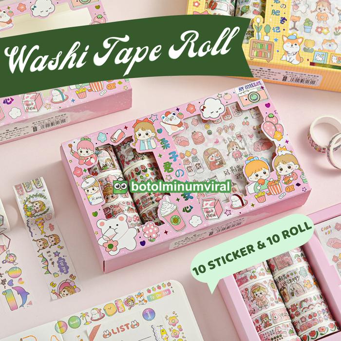 Jual Washi Tape Sticker Momo Roll Set Box Aesthetic Korea Cute Stiker ...