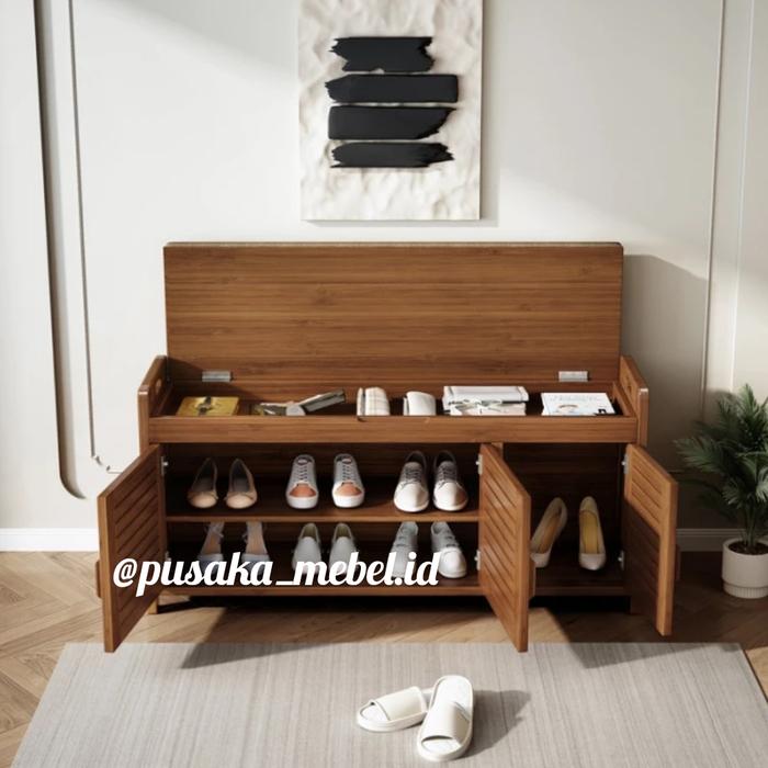 Jual bench storage kayu, bangku rak penyimpanan, bangku rak sepatu kayu ...