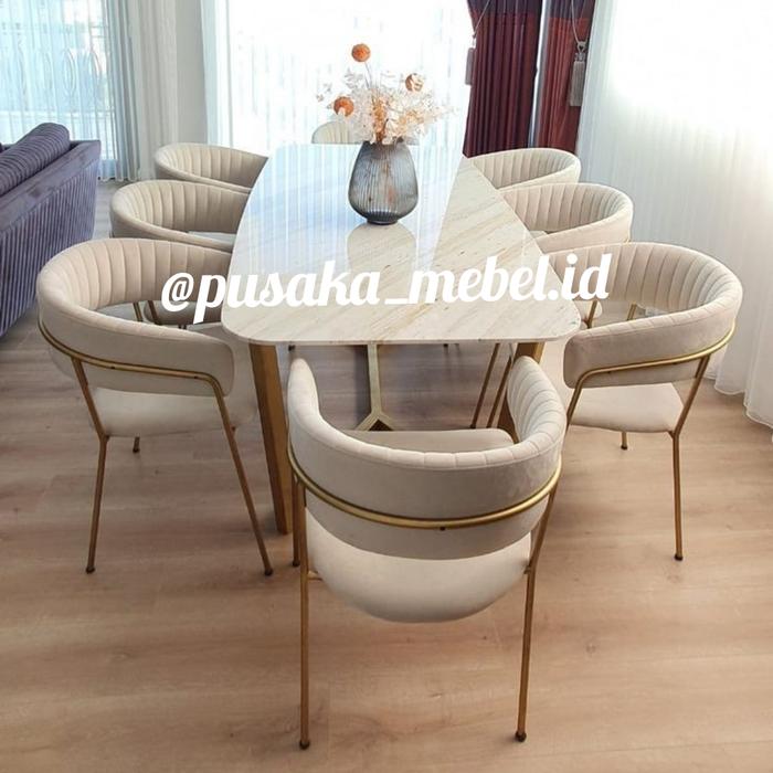 Jual dining table set marmer modern, meja makan marmer set 8 kursi ...