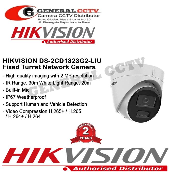 Jual DS-2CD1323G2-LIU HIKVISION 2MP IP CAMERA POE BUILT IN MIC REKAM ...