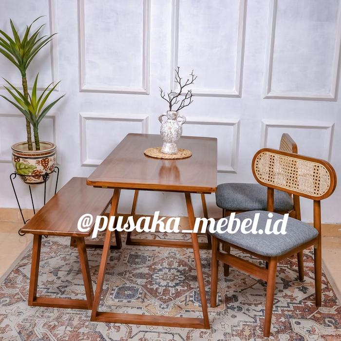 Jual dining table set kayu jati minimalis meja bangku kursi makan kayu ...
