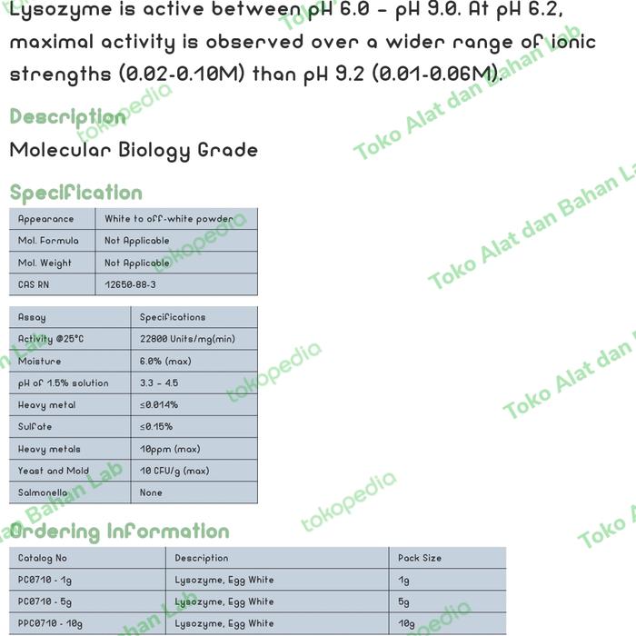 Jual Lysozyme, Egg White (molecular Biology Grade), 1 Gram Di Seller ...
