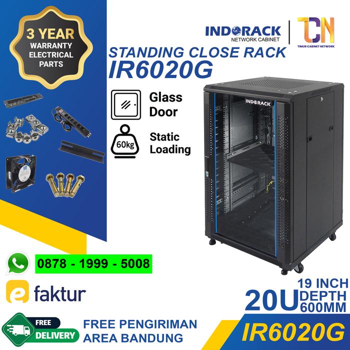 Jual CLOSE RACK INDORACK IR6020G - 20U 600MM 19 INCH RAK SERVER GLASS ...