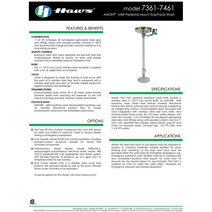 Jual HAWS 7361 - 7461 AXION MSR Eye Wash Pedestal Mounted Original ...