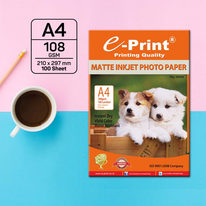 Jual e-Print Kertas Foto Inkjet Matte Photo Paper A4 108 gsm 100 lembar ...