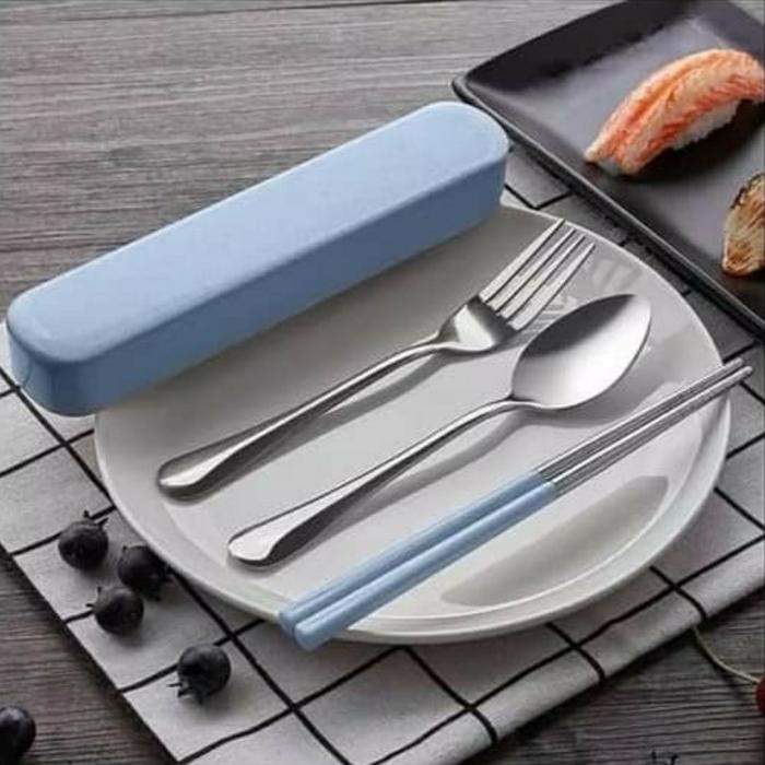 Jual Sendok Garpu Sumpit Box set / Spoon Travel Set Stainless Sendok ...