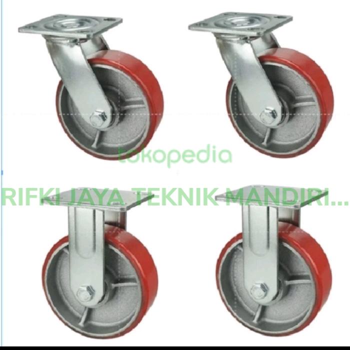 Jual Roda Troly trolly pu merah 8"inch heavy duty 2 hidup + 2 mati ...