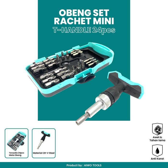 Jual Obeng Set Rachet Mini T-Handle 24 Pcs D.I.Y SERIES - AIWO TOOLS ...