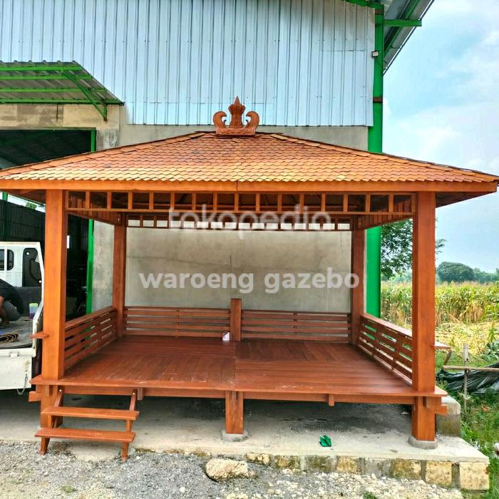 Jual Gazebo 4x3m Kayu Kelapa, Atap Sirap || Gasebo Minimalis Taman ...