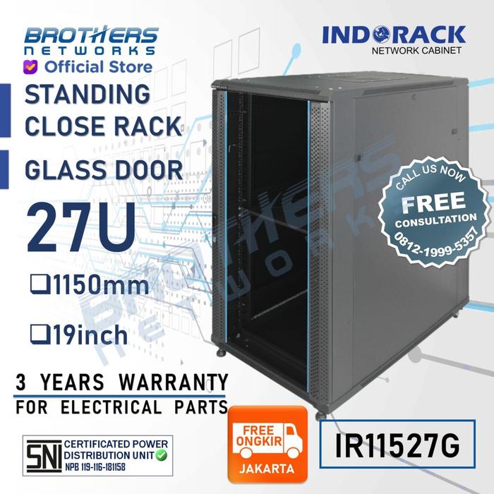 Promo CLOSE RACK 27U 1150MM INDORACK IR11527G -RAK SERVER 19 INCH GLASS ...