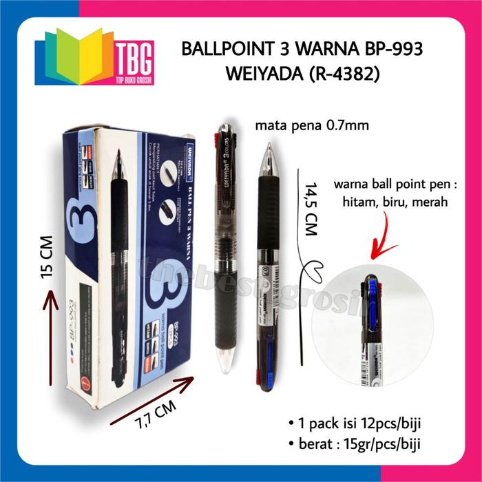 Jual BOLPEN 3 WARNA BP-993 WEIYADA PULPEN BOLPOIN BALLPOINT WARNA WARNI - Kab. Bojonegoro ...