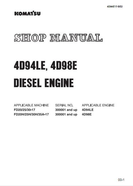 Jual Shop Manual Komatsu Engine 4D94LE, 4D98E versi pdf - Kota Surabaya ...