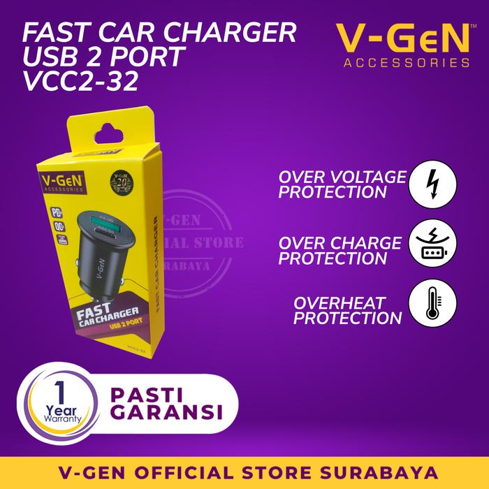 Jual Car Charger V-GeN VCC2-32 Dual Fast Charging QC 3.0 PD 20W USB Type C - Kota Surabaya - V ...