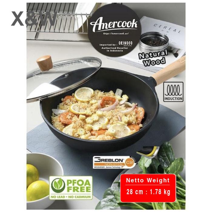 Promo Amercook Wok Pan Fusomoku Wajan 28cm with Glass Lid Pegangan Kayu Cicil 0% 3x - Kota Bogor ...