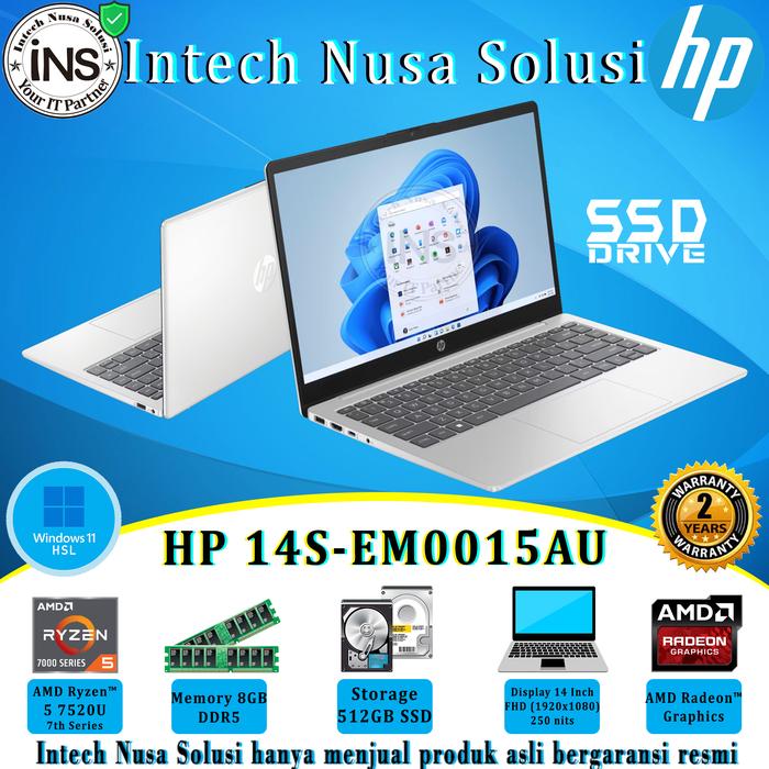 Jual HP 14S-EM0015AU/16AU Ryzen™ 5 7520U 8GB 512GB SSD WIN11HSL OHS 21 ...