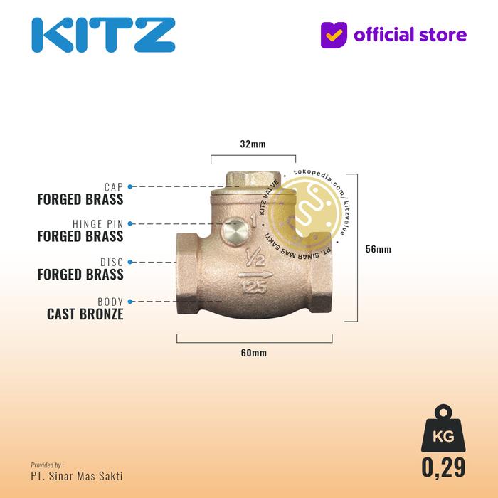 Jual Klep Tabok / Swing Check Valve Bronze KITZ Fig. 125 R , Drat ...