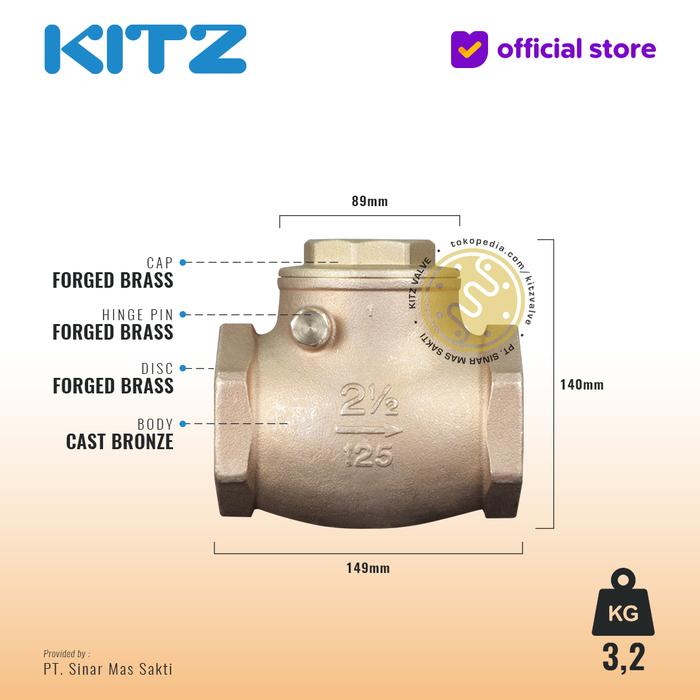 Promo Klep Tabok / Swing Check Valve Bronze KITZ Fig. 125 R , Drat ...