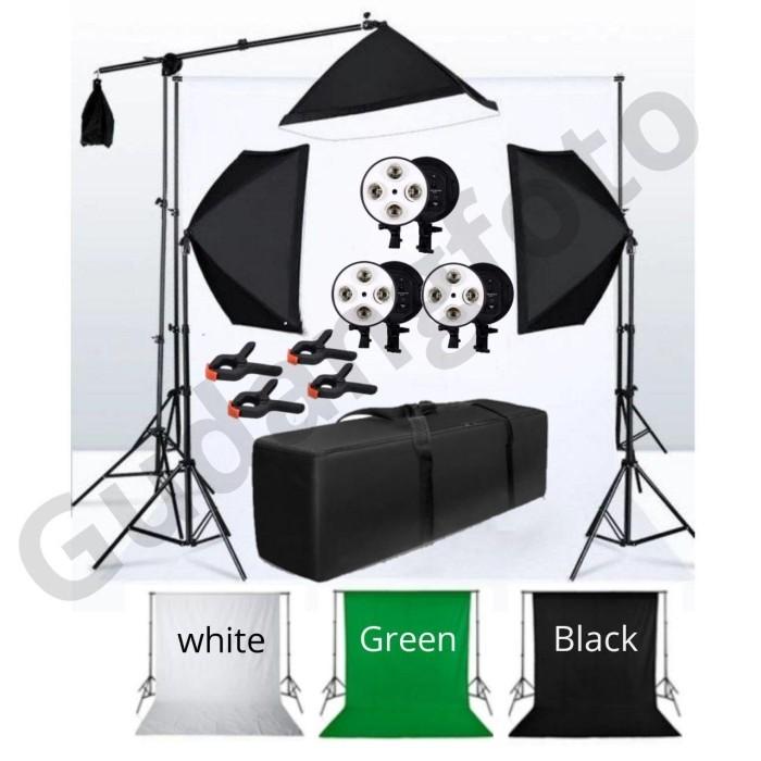 Jual Lampu set Lightning studio 4 Socket Softbox kit Backdrop tripod ...