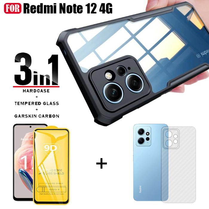 Jual Paket 3 in 1 Redmi Note 12 4G Hardcase + Anti Gores Kaca + Garskin ...