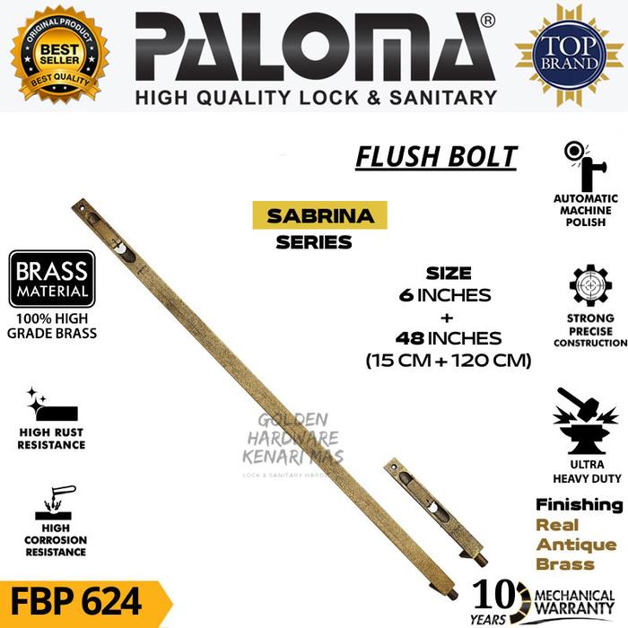 Jual PALOMA FBP 624 GRENDEL TANAM FLUSH BOLT 6 + 48 INCH ANTIK BRASS ...