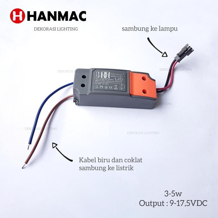 Jual Trafo driver led 3-5W ( 3w 4w 5w ) 9-17.5VDC downlight Hanmac ...