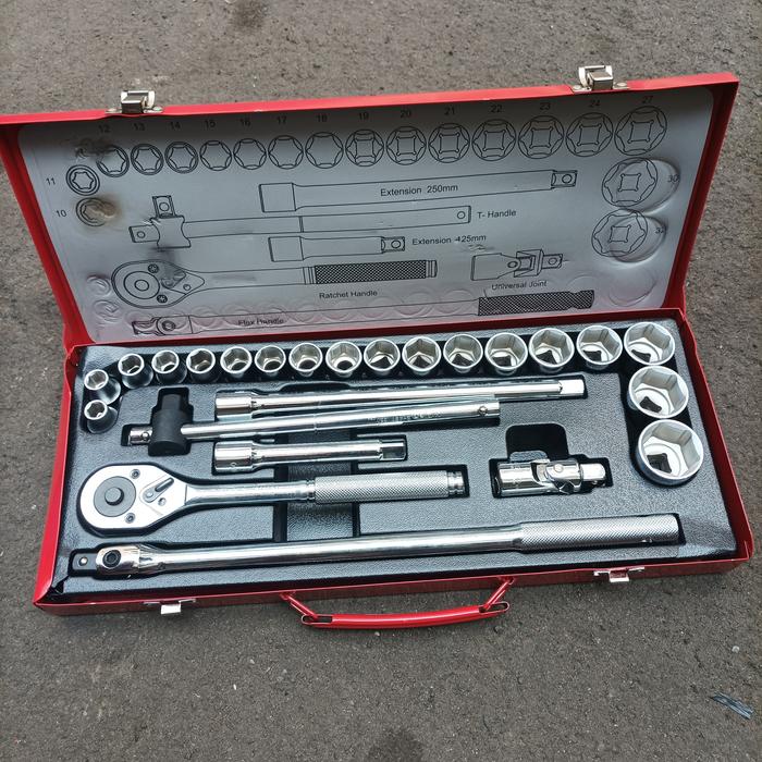 Jual kunci sok set, socket set 25pc 6pt (10-32mm) AIGO/ socket wrench ...