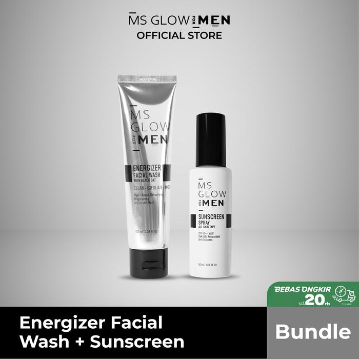 Promo MS Glow Men Energizer Facial Wash + Sunscreen Spray [Set Bundle ...