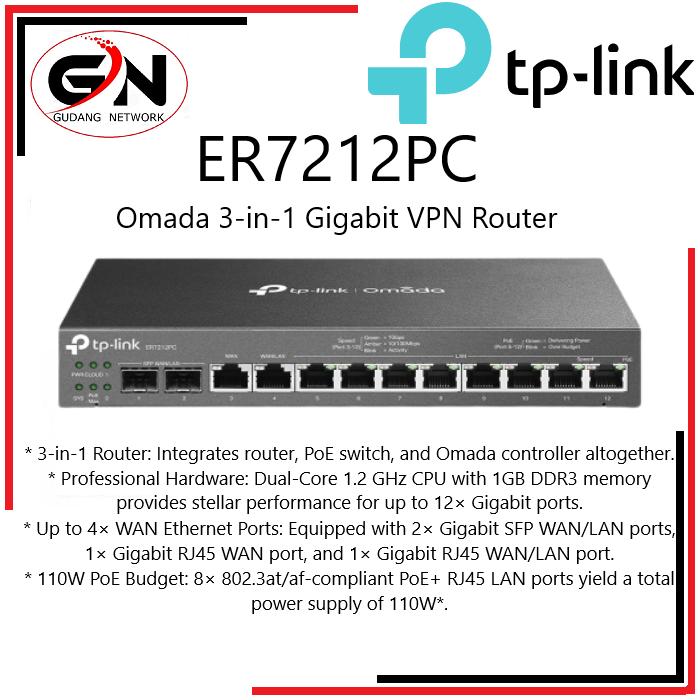 Jual Tp-LINK router ER7212PC Omada 3-in-1 Gigabit VPN Router PoE switch ...
