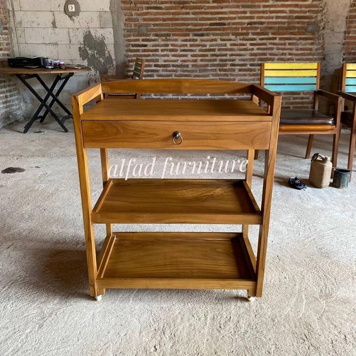 Promo rak dorong serbaguna/meja dapur susun/rak tv dorong kayu jati ...