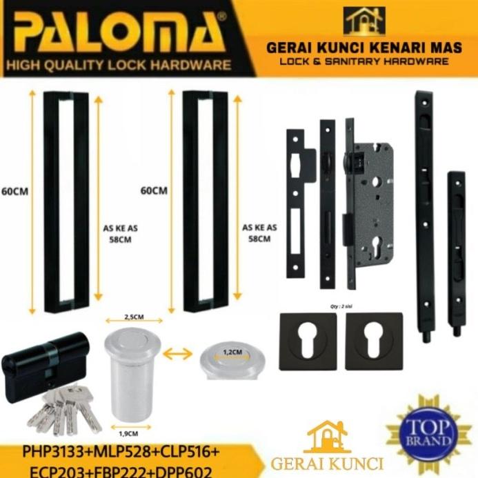 Jual PALOMA PAKET PULL HANDLE PINTU KUNCI SET 2 PASANG 60CM HITAM BLACK ...