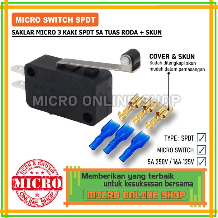 Jual Micro Switch SPDT 3 Kaki + Skun / Saklar Mikro / 3 Pin Gagang Roda - Kab. Bekasi - Micro ...