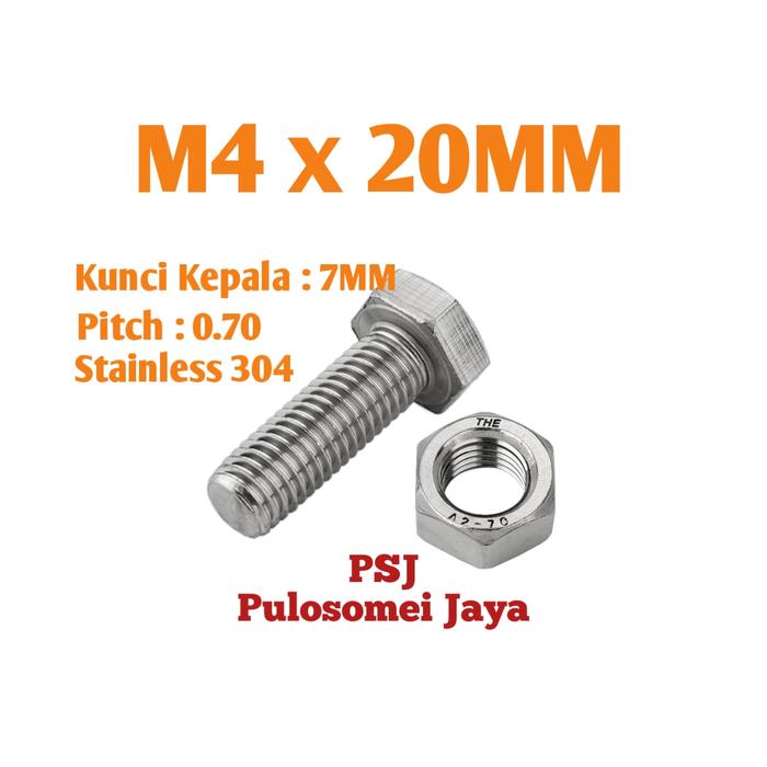 Jual Baut Mur Stainless M4 x 20 mm / Bolt Nut Stainless Steel 304 - Kota Tangerang - PULO SOMEI ...