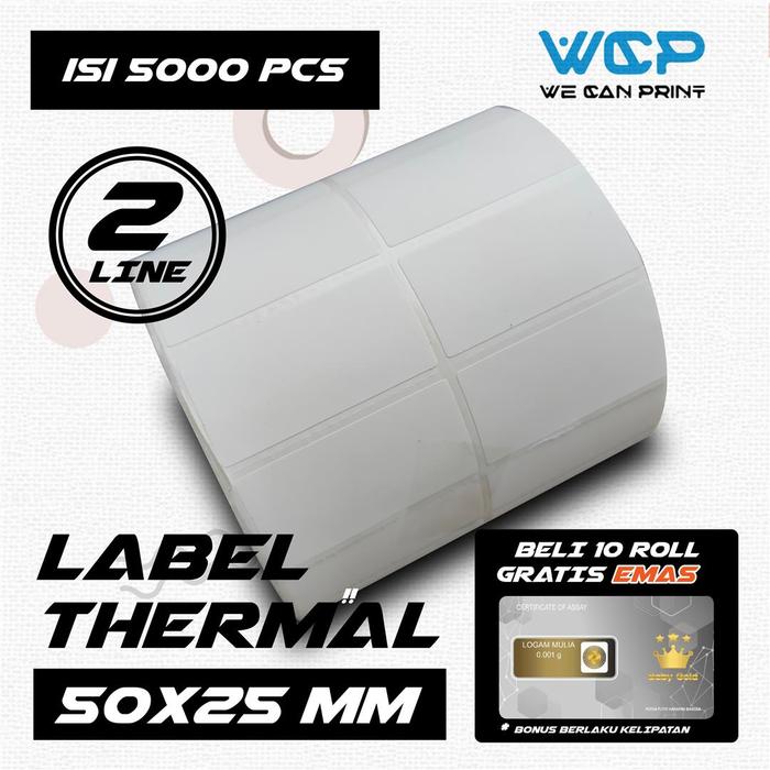 Jual LABEL STICKER THERMAL 50X25 KERTAS STIKER 2 LINE 50 X 25 MM 5000 ...