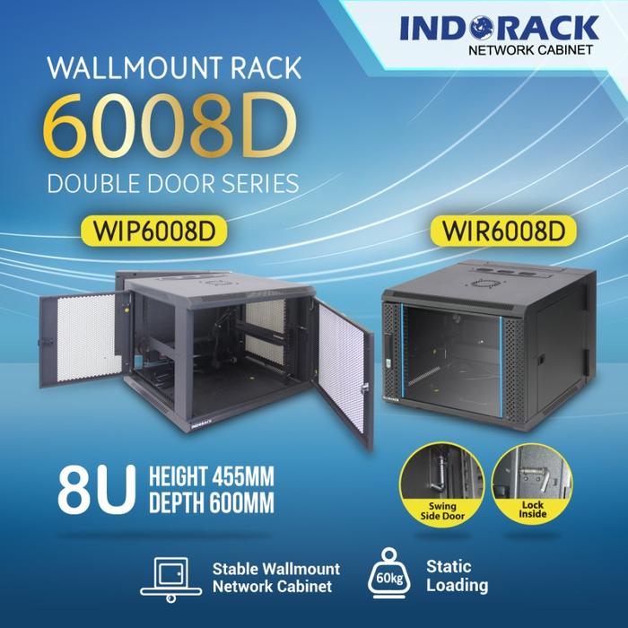 Jual WALLMOUNT 8U 600MM INDORACK WIR6008D - DOUBLE DOOR WALL RACK MOUNT ...