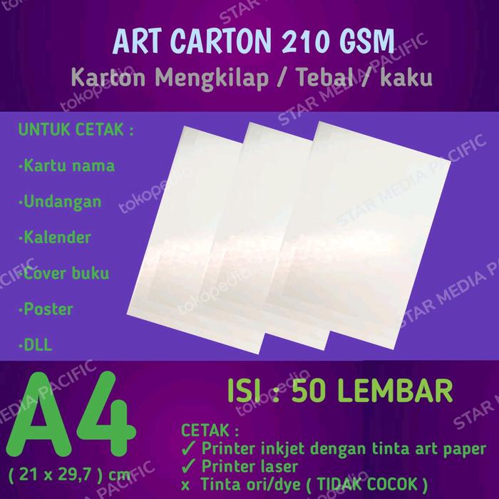 Jual Art Carton 210 GSM A4 50 Lembar/Kertas Karton Paper Glossy 210 ...