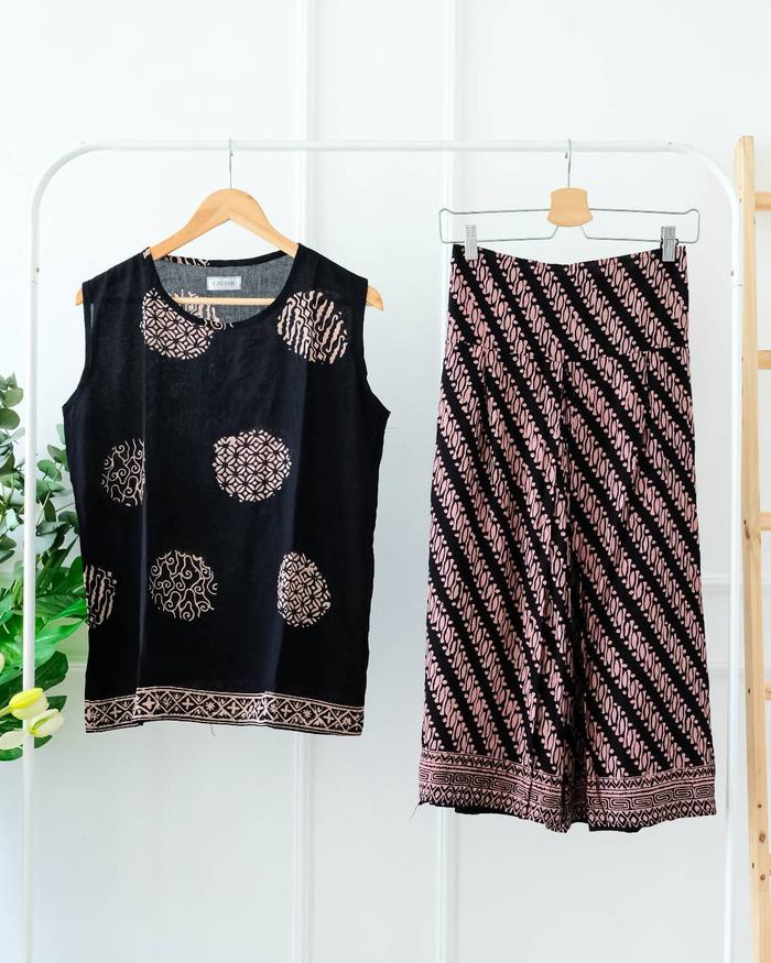 Jual ONE SET BATIK KULOT WANITA ATASAN TANPA LENGAN MOTIF BATIK MODERN ...