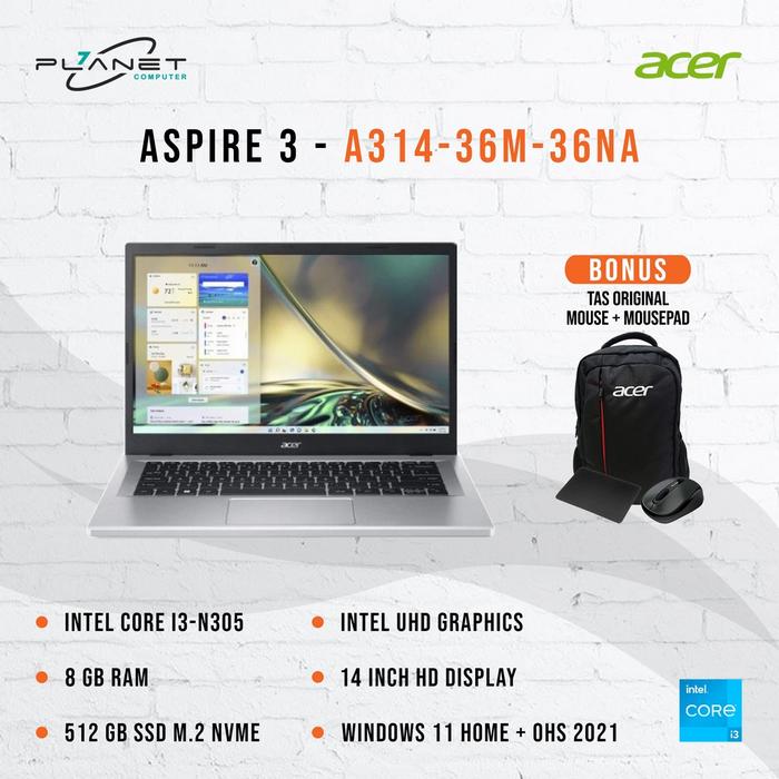 Jual Laptop Acer Aspire 3 A314-36M-36NA Core i3-N305 8GB 512GB WIN11 ...