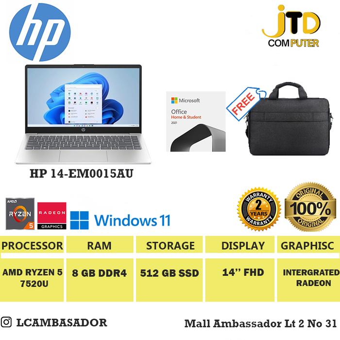 Jual HP 14-EM0015AU RYZEN 5-7520U 8GB 512GB SSD UMA 14” FHD OFFICE ...