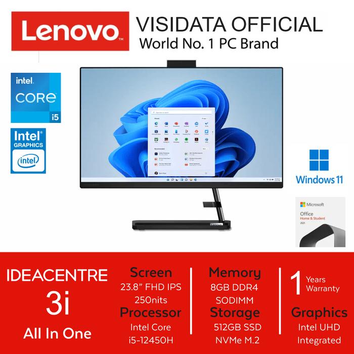 Jual IdeaCentre AIO 3i KXID Intel i5 12450H 8GB 512GB 23.8"FHD IPS W11 ...