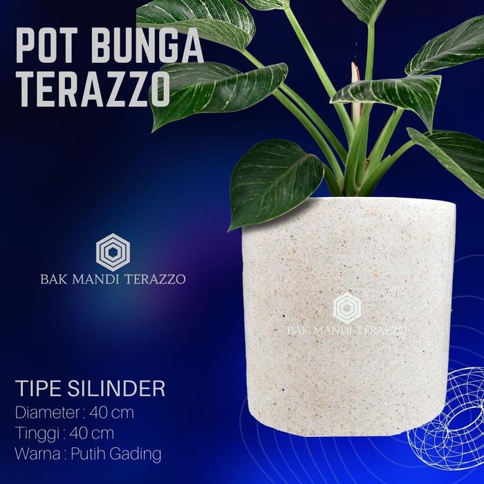 Jual Pot Taman Silinder Terazzo Minimalis Pot teraso marmer putih ...