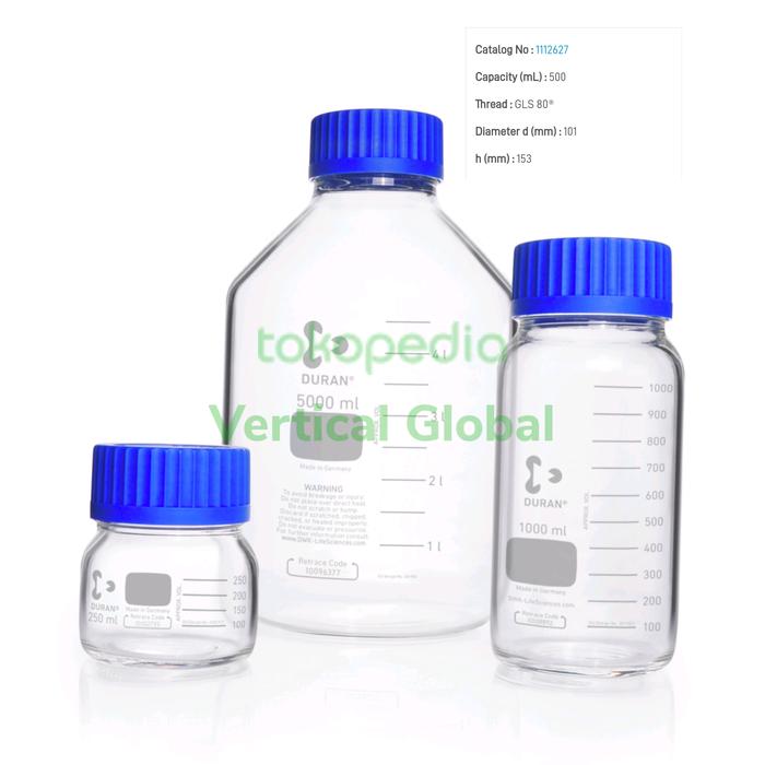 Jual Laboratory Bottle Wide Mouth Duran 500 ml WM Lab botol - Kota ...