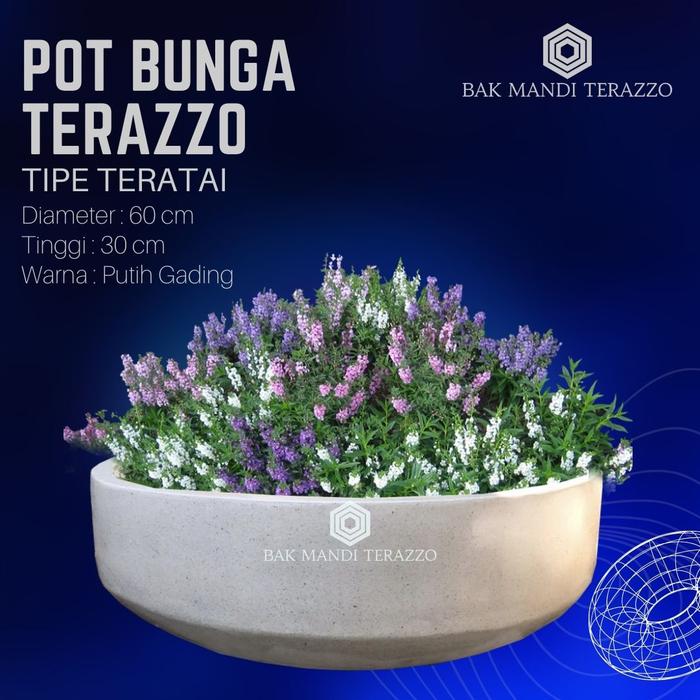 Jual POT BUNGA TERAZZO TIPE TERATAI PUTIH TERAZZO MARMER UNIK VAS BUNGA ...