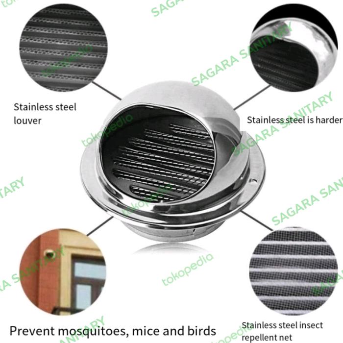 Jual 4 inch fan grill inline duct booster exhaust blower air vent cap ...