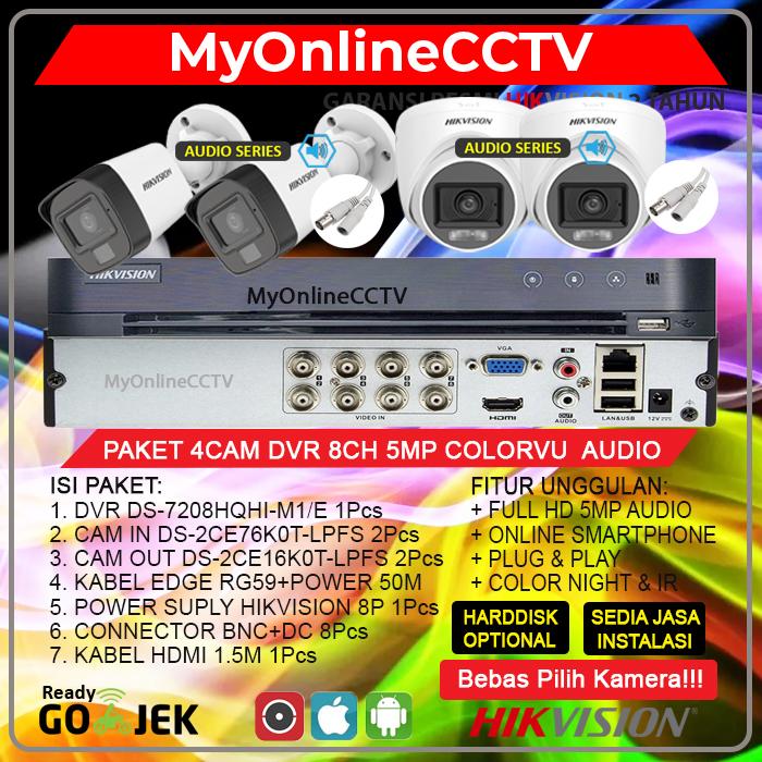 Promo PAKET CCTV HIKVISION 4 KAMERA 5MP COLORVU AUDIO DVR 8CH 1TB 2TB ...