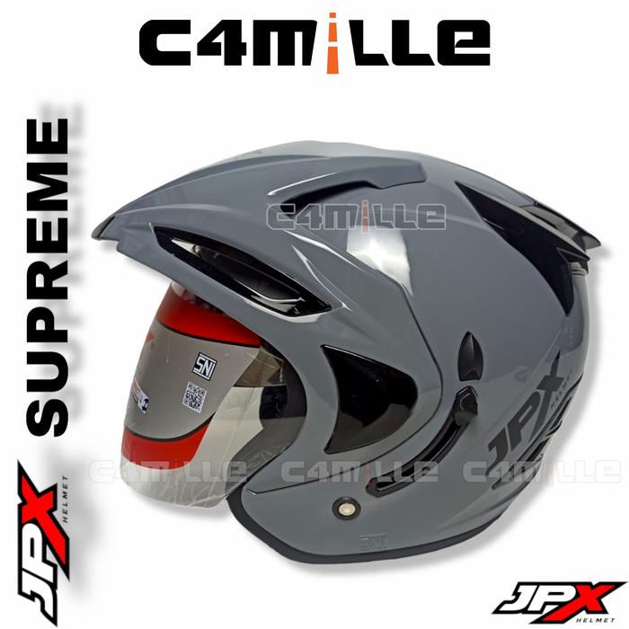 Jual HELM JPX SOLID DARK GREY GLOSS BLACK DOUBLE VISOR HALF FACE ...