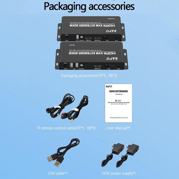 Jual BAFO BF-377 KVM HDMI Extender over Fiber Optic (support 20km ...
