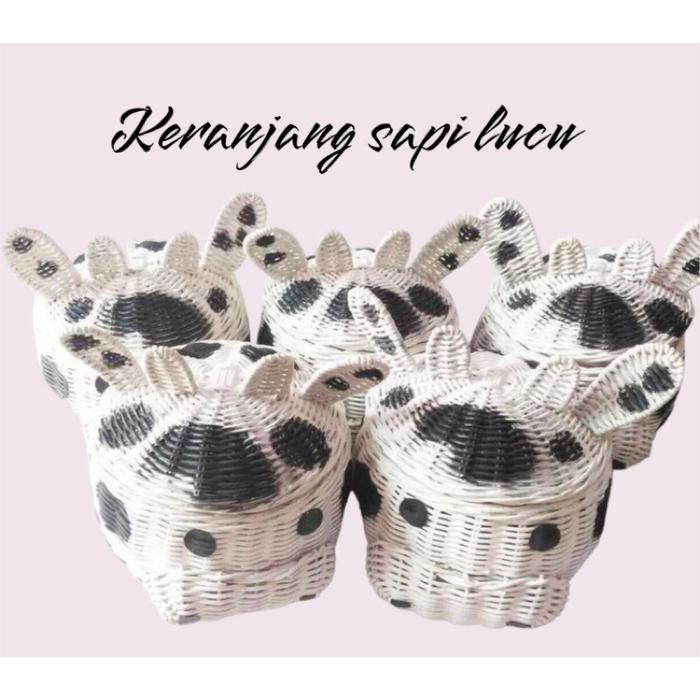 Jual keranjang rotan motif sapi hitam putih untuk penyimpanan barang ...