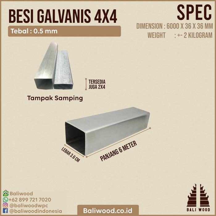 Jual Besi Hollow / holo galvanis 4x4 untuk WPC Decking kayu tulangan ...