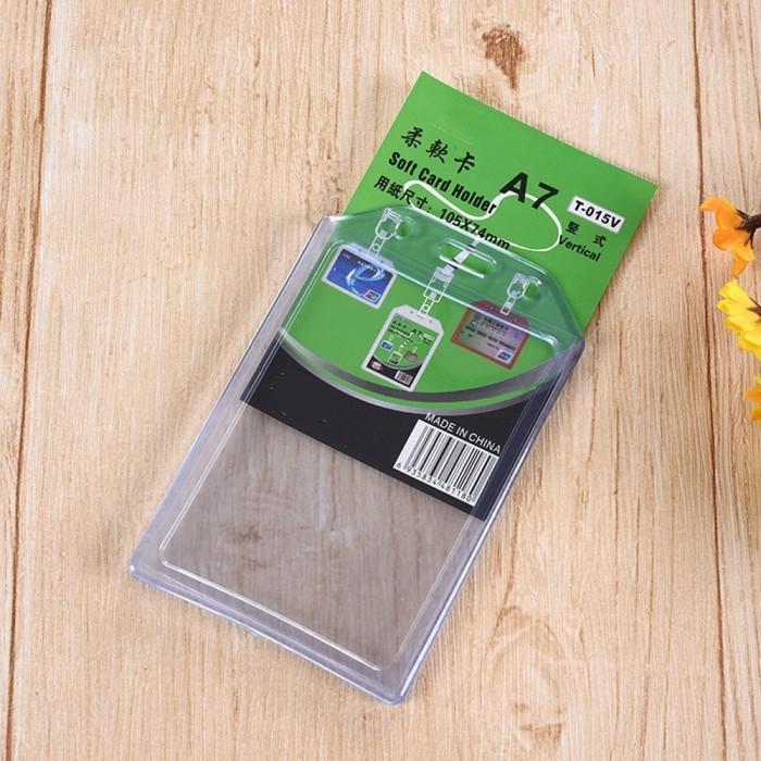Jual ID Card Badge Holder Plastik Vertikal Soft Clear PVC Card Holder ...