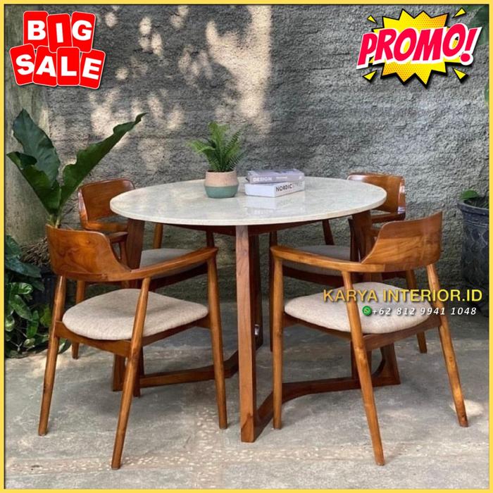 Jual Meja Makan Marmer Bulat Kursi 4 Meja Makan Jati - Kab. Jepara ...